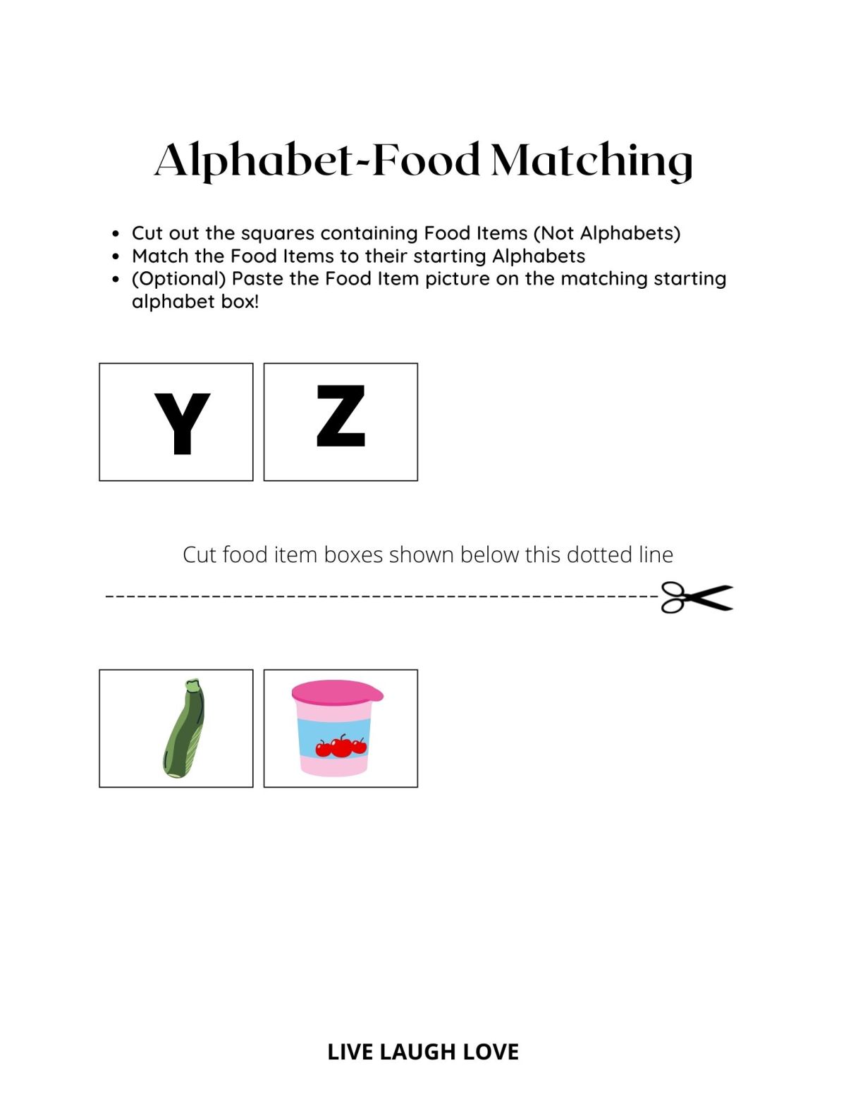 Free Cut And Paste Alphabet Food Worksheets PDF - Live Laugh Love