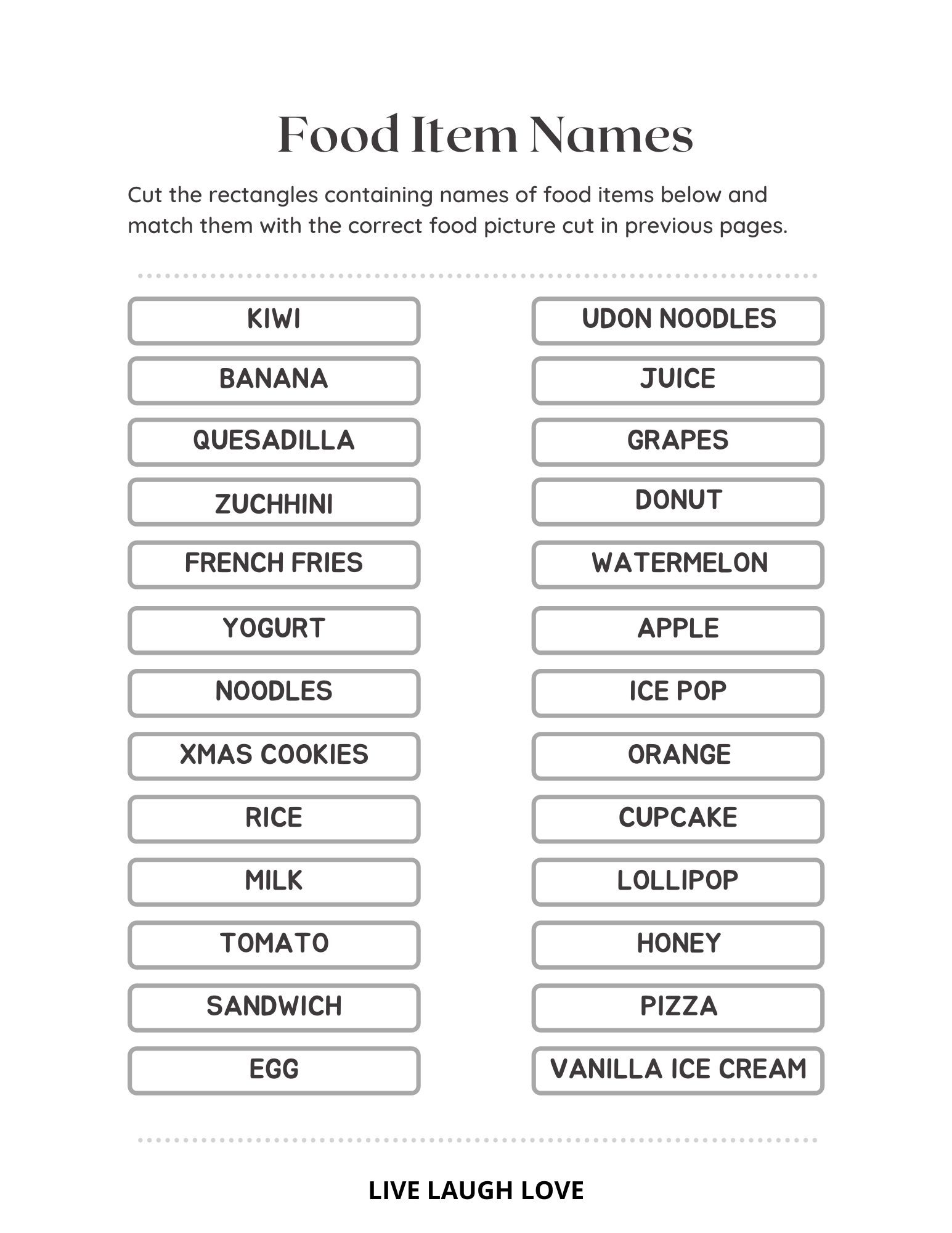 Free Cut And Paste Alphabet Food Worksheets PDF - Live Laugh Love